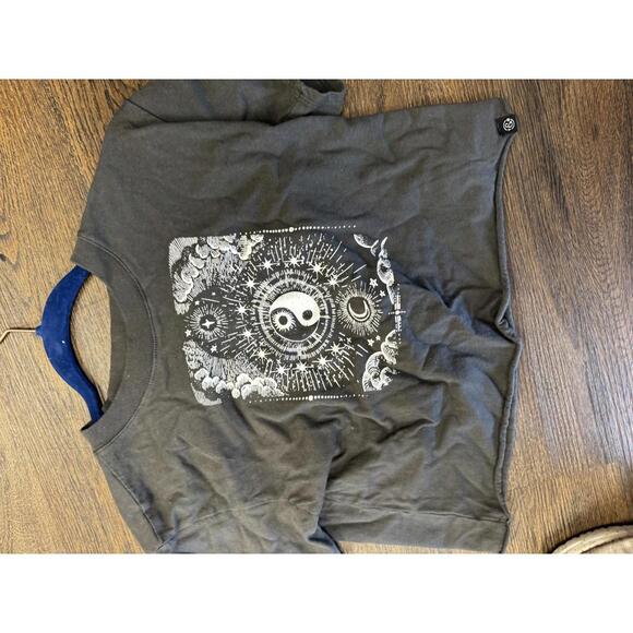 Tops | Black Graphic Crop Tshirt With Yin Yang Design | Poshmark